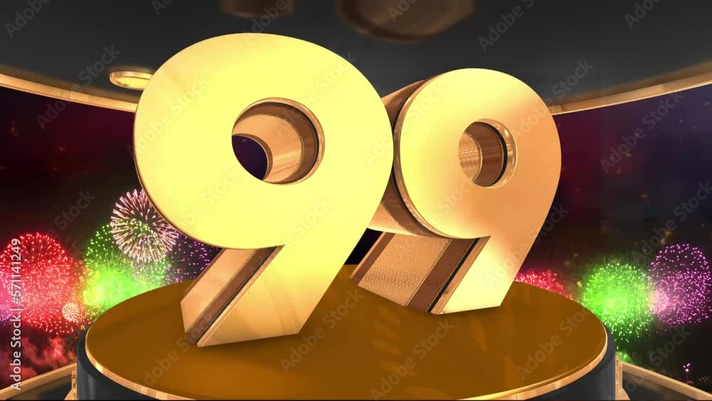 99th birthday animation in gold with fireworks background, Animated 99 ...