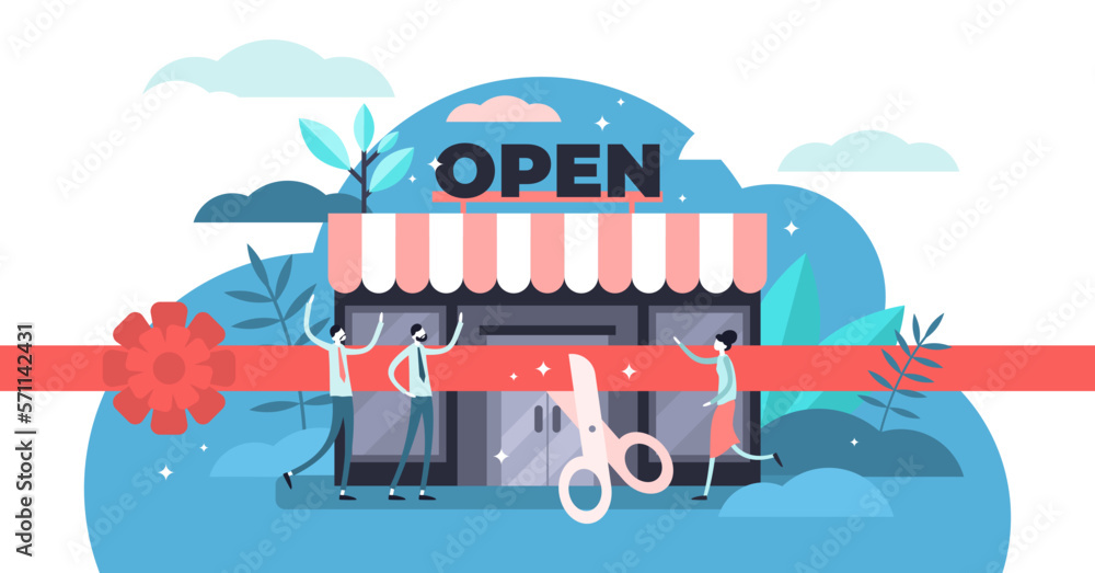 Open business illustration, transparent background. Flat tiny commerce ...