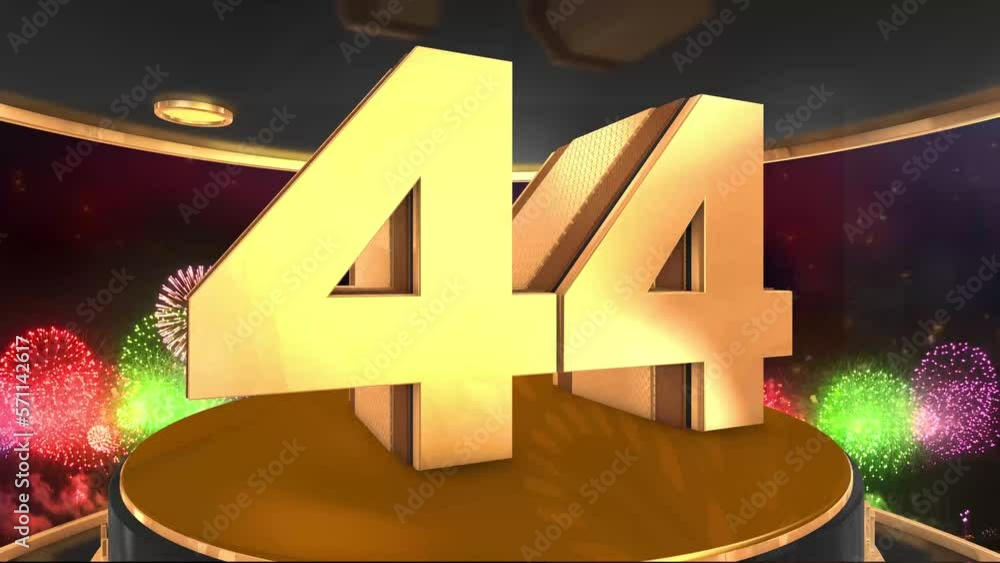 44th birthday animation in gold with fireworks background, Animated 44 ...