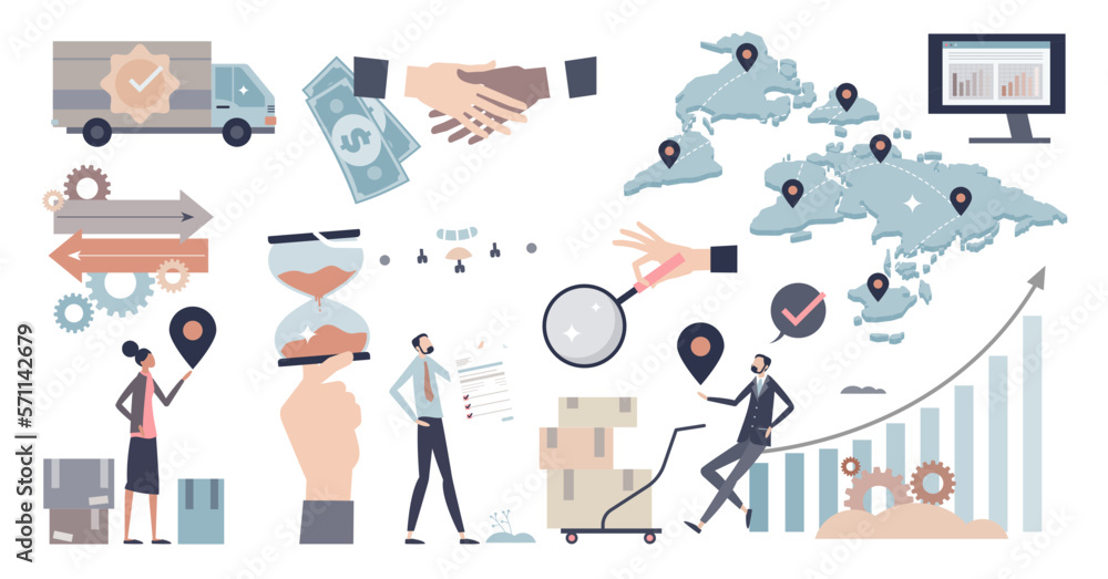 Supply chain management set items with scm logistics tiny person ...