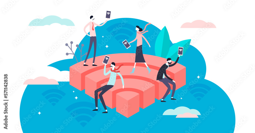 Wifi illustration, transparent background. Flat tiny public wireless ...