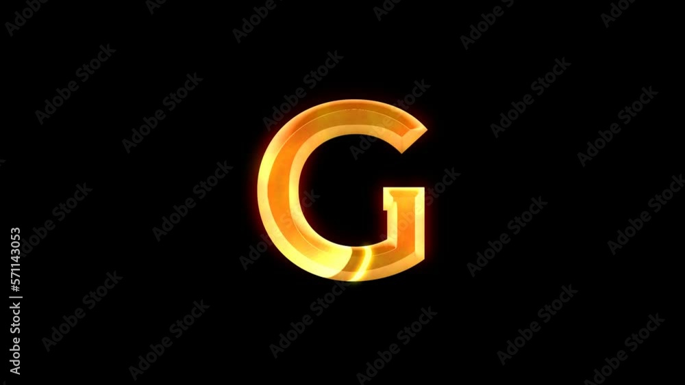 Letter G animation on transparent background with golden lens flare ...