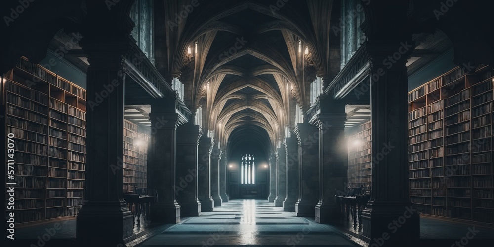 Beautiful Fantasy Gothic library. Digital illustration. Concept art ...