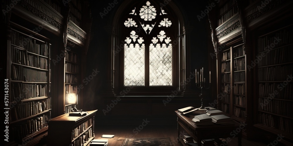 Beautiful Fantasy Gothic library. Digital illustration. Concept art ...