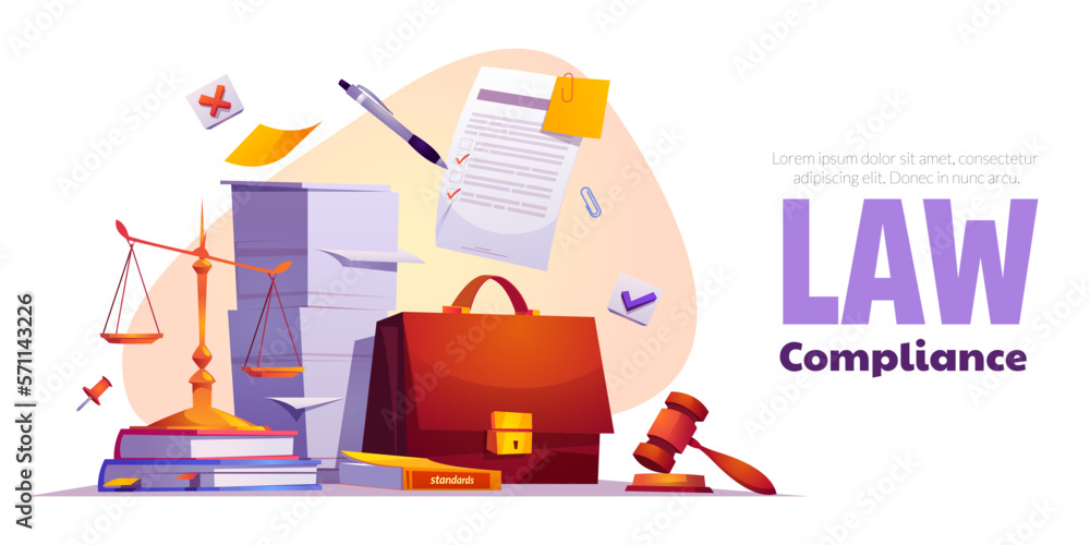 Law compliance, company policies and rules. Legal regulatory guidelines ...