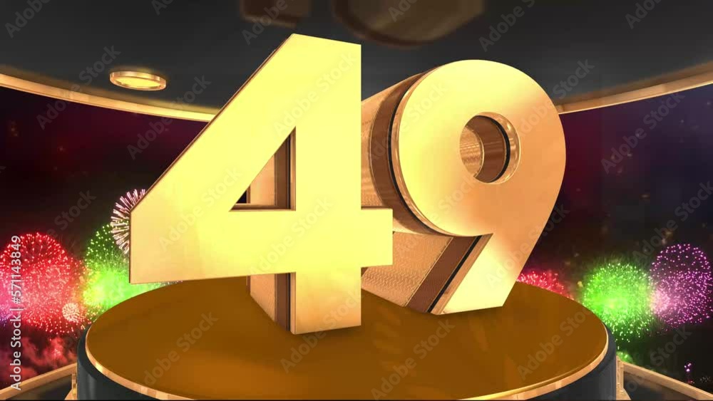 49th birthday animation in gold with fireworks background, Animated 49 ...
