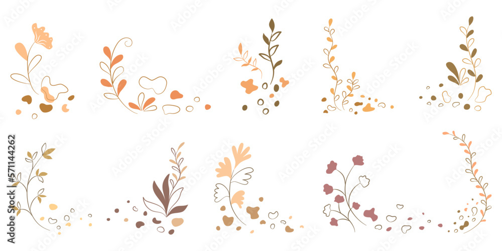 Vector set of aesthetic flowers designs on white background for card ...