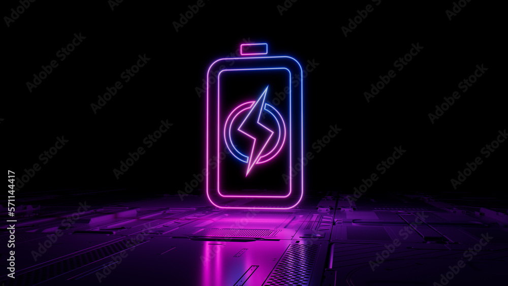 Pink and Blue neon light battery icon. Vibrant colored Energy ...