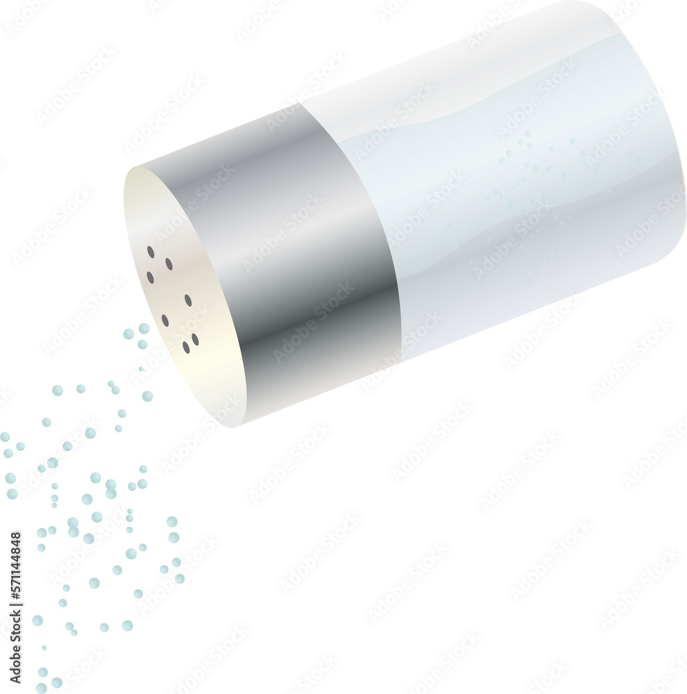 Tilted salt shaker simulating pouring salt on transparent background ...