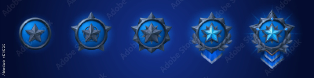 Military insignia rank badge for 3d game. Blue isolated army icon with ...