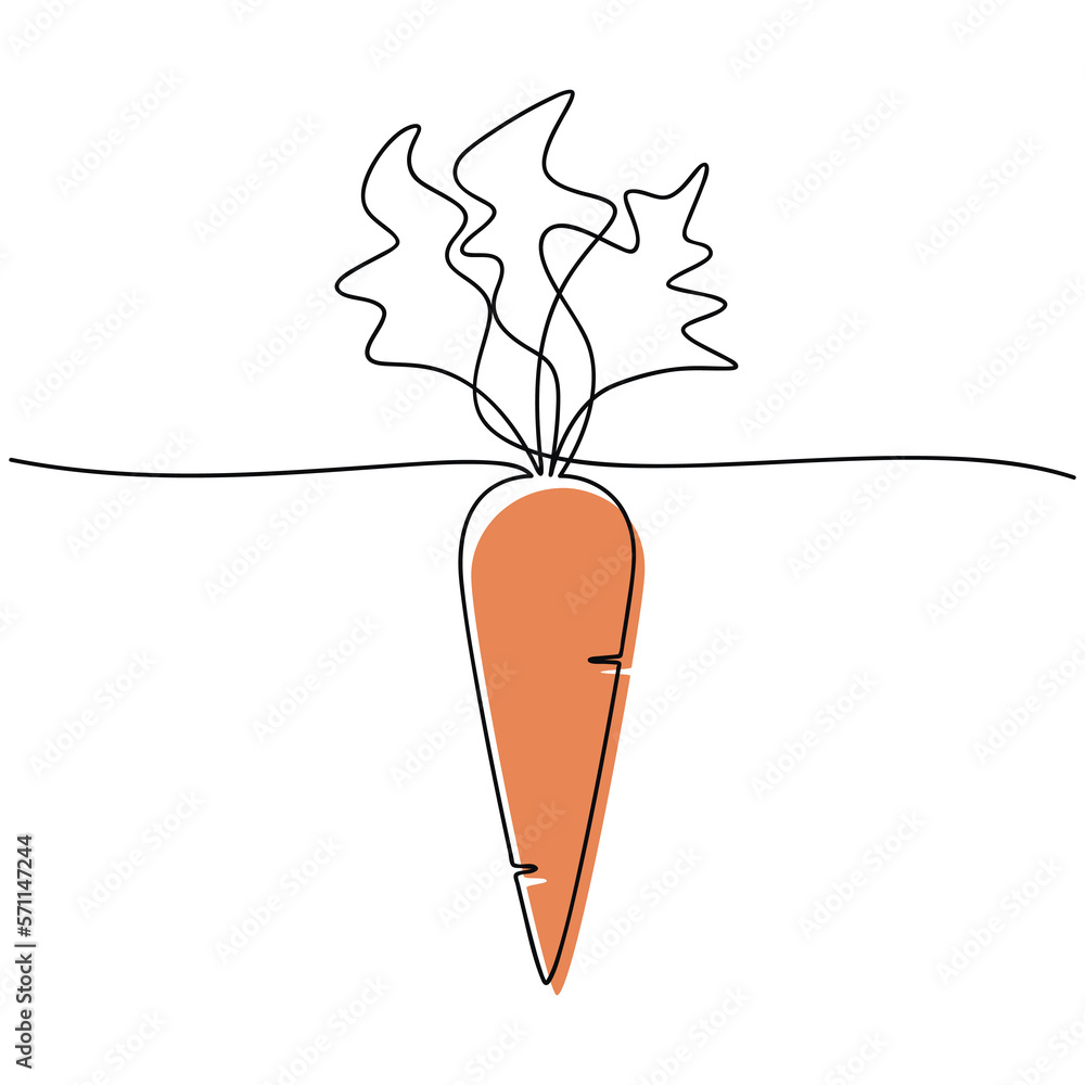 Carrot with leaves vector. Line continuous hand drawn illustration ...