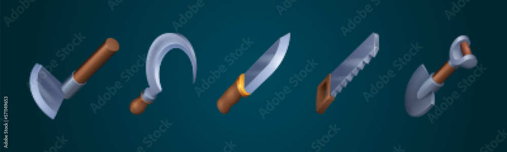 Cartoon set of farming game tools isolated on background. Vector ...
