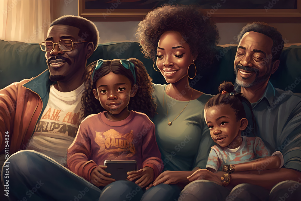 A very big happy multi generational black family, african american ...