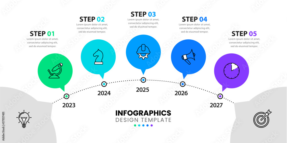 Infographic template. Timeline with 5 points, years and icons Stock ...