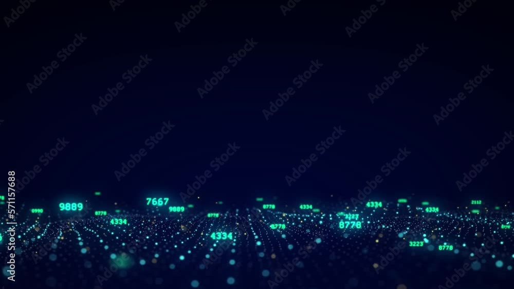 Virtual dynamic digital wave in cyberspace. Binary code data flow. Technology of science wave of ...