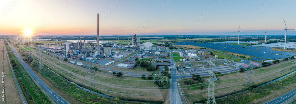 Chemical factory with buildings, pipelines and infrastructure of solar ...