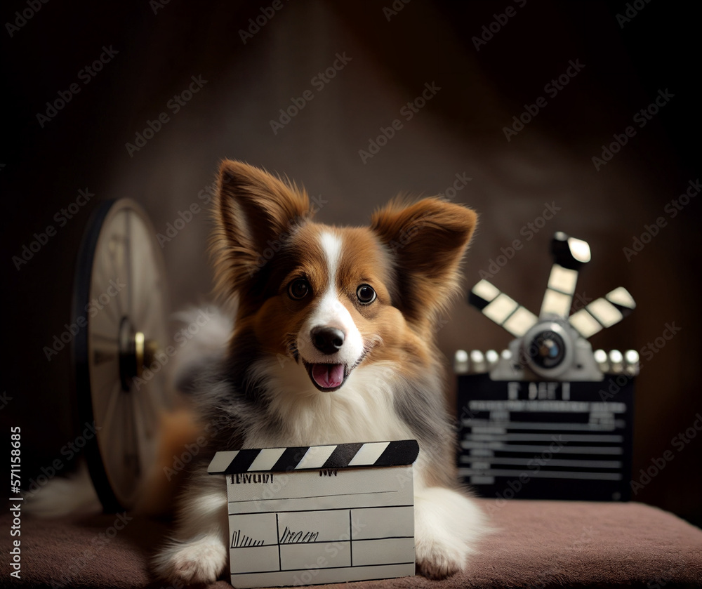 Animal movie audition dog pet portrait with clapperboard, funny ...