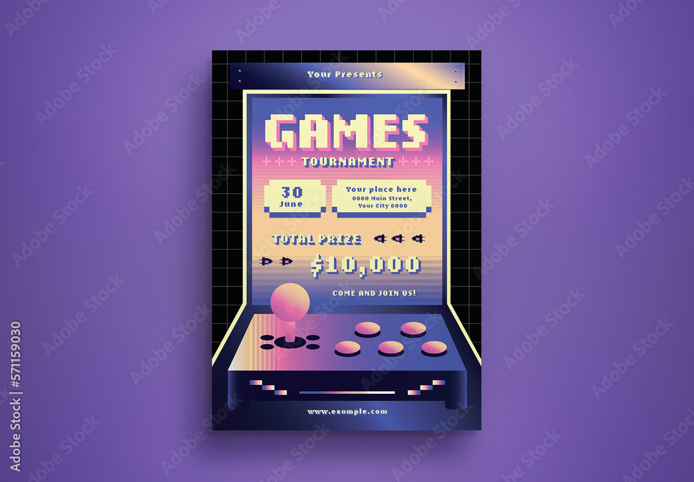 Pink Gradient Video Game Tournament Flyer Layout Stock 템플릿 | Adobe Stock