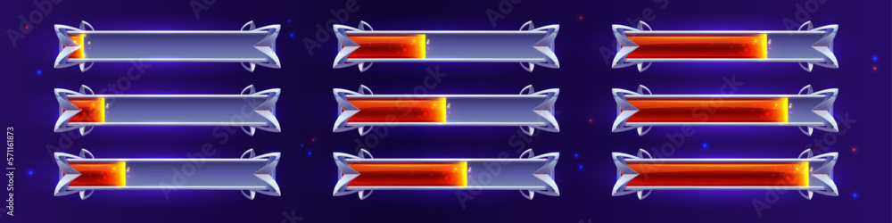 Progress Bar Game Interface Design Isolated Set In Vector Cartoon Level Loading Speed Ui