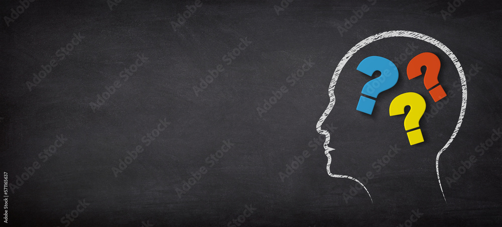 Human brain with question mark concept on chalkboard Stock Photo ...
