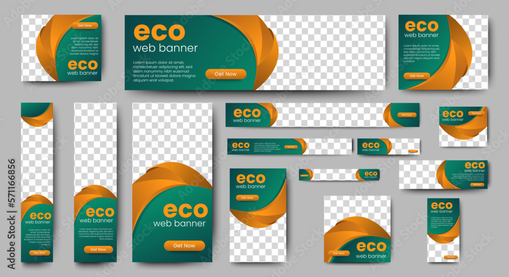 Green banner design web template Set, Horizontal header web banner ...