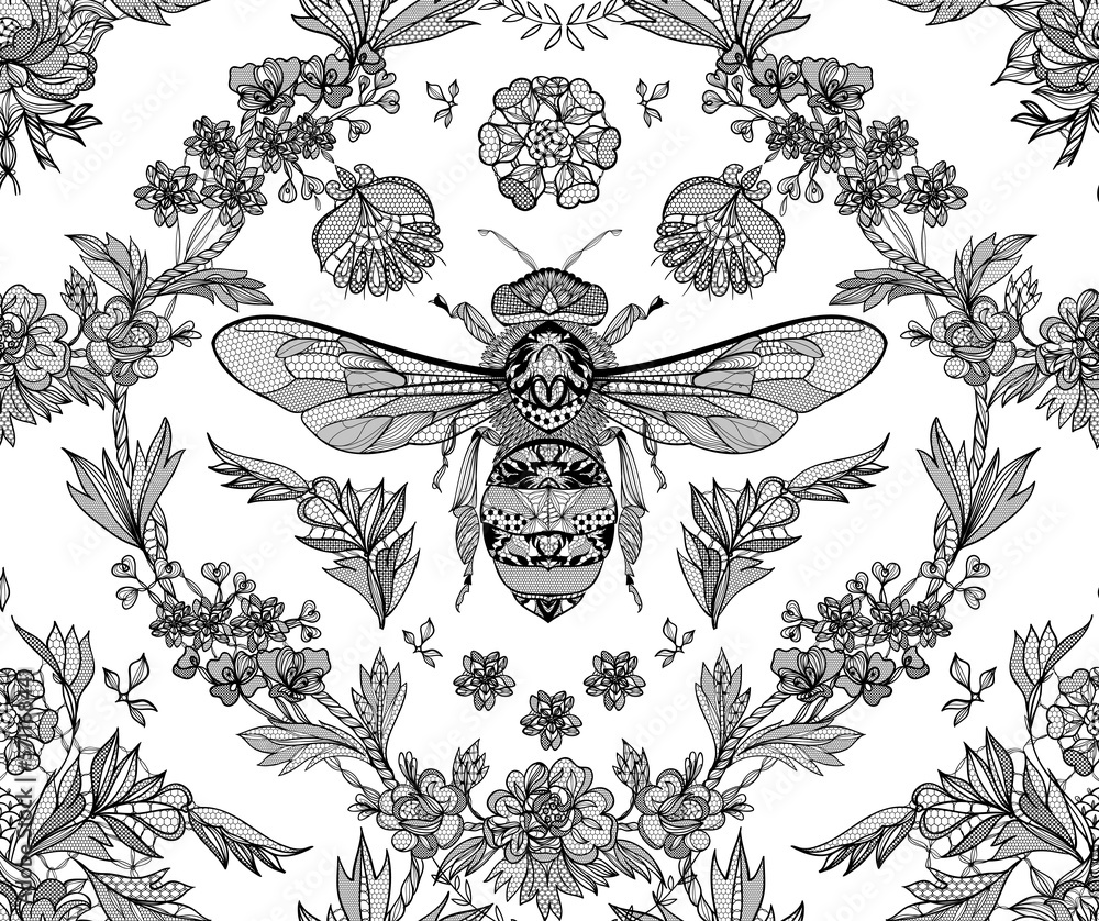 Seamless lace ornament. bees. Vector illustration Stock Vector | Adobe ...