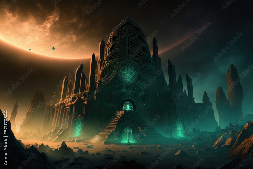 Temple of an Advanced Alien Civilization, Concept Art, Digital Illustration, Generative AI Stock ...