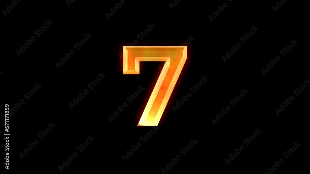 Number 7 seven animation on transparent background with golden lens ...