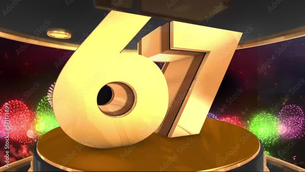 67th birthday animation in gold with fireworks background, Animated 67 ...