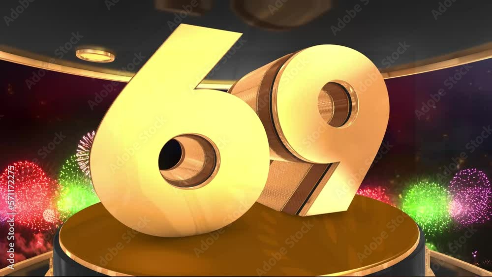 69th birthday animation in gold with fireworks background, Animated 69 years Birthday Wishes in ...