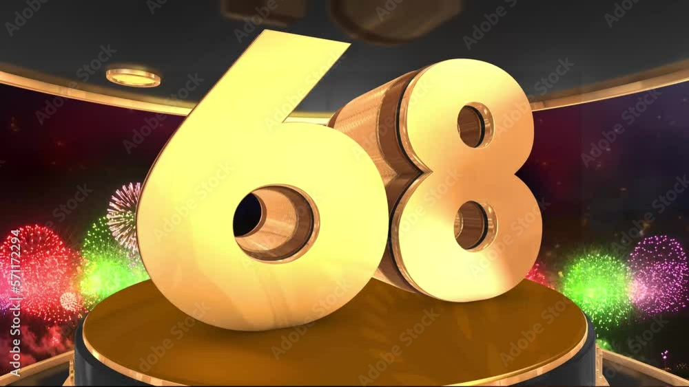 68th birthday animation in gold with fireworks background, Animated 68 ...
