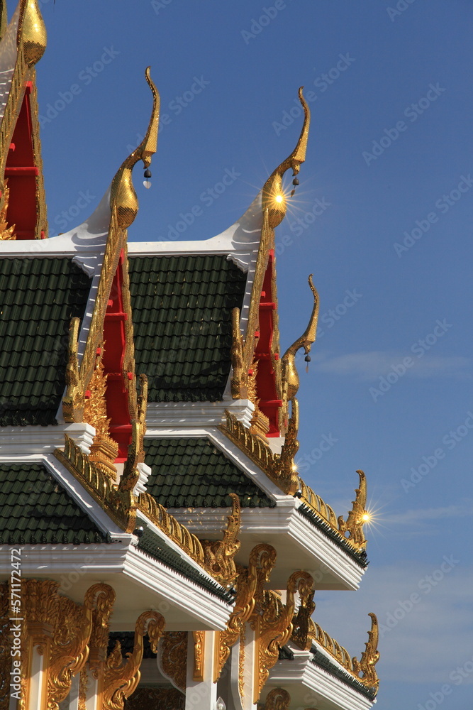 Gable apex and naka decoration on top of roof temple,AngThong Province ...