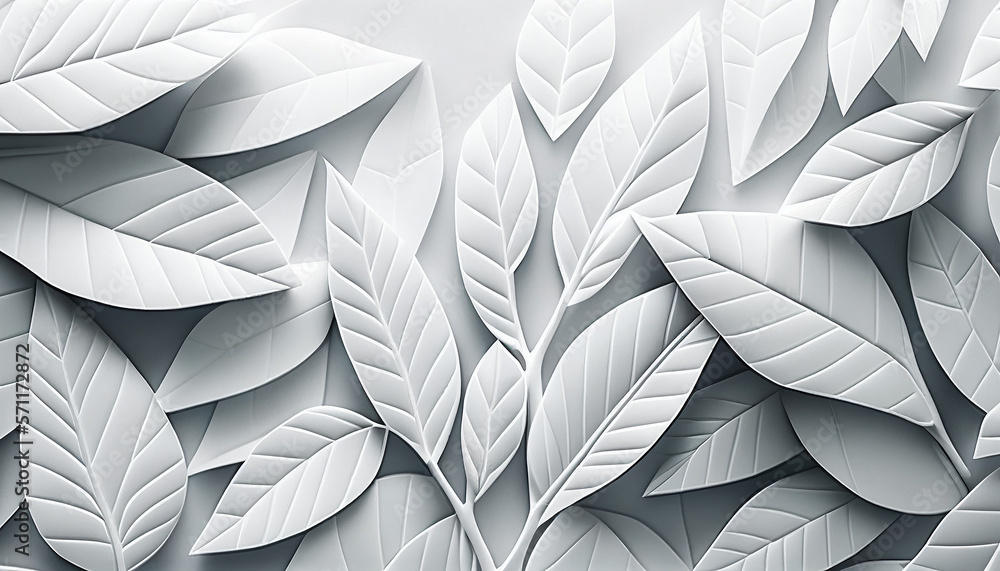 White geometric leaves 3d tiles texture background. Generative AI Stock ...