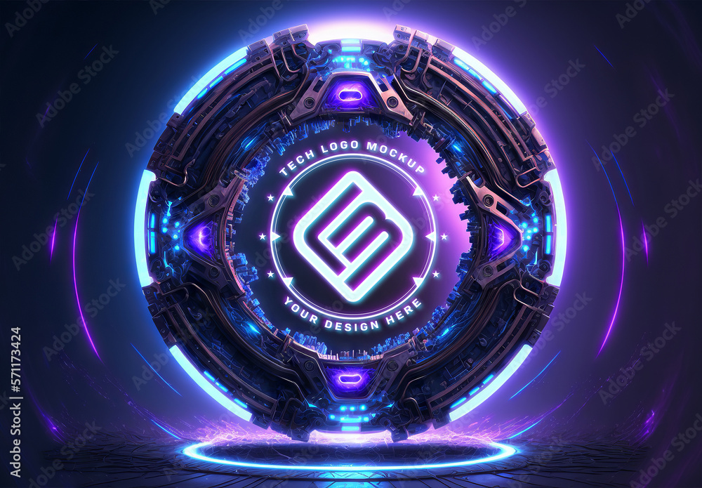 Tech Logo Mockup in a Glowing Digital Hud. Generative Ai Stock Template ...
