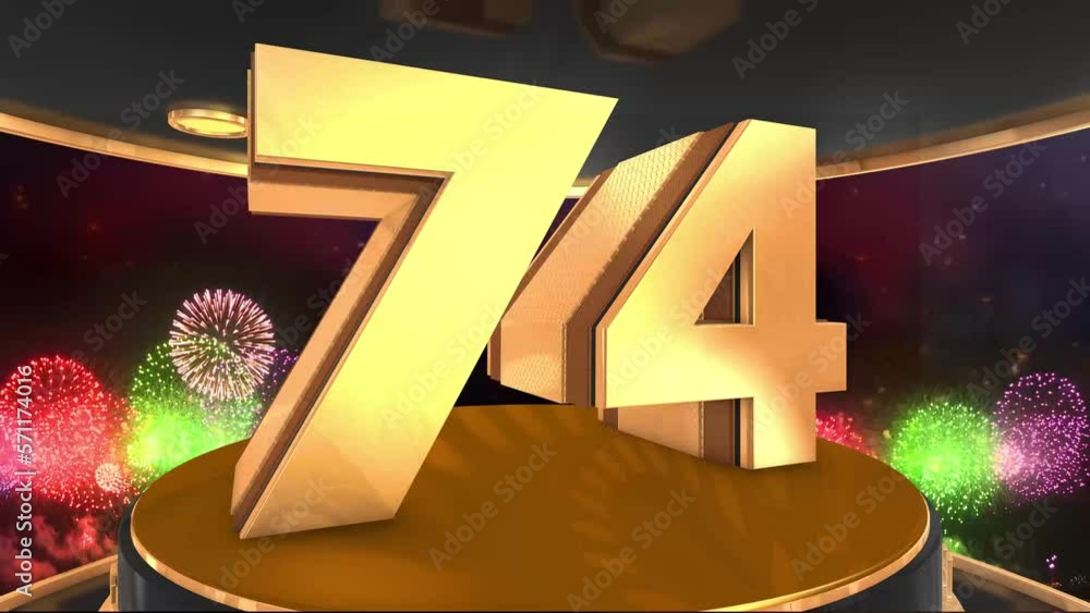 74th birthday animation in gold with fireworks background, Animated 74 ...