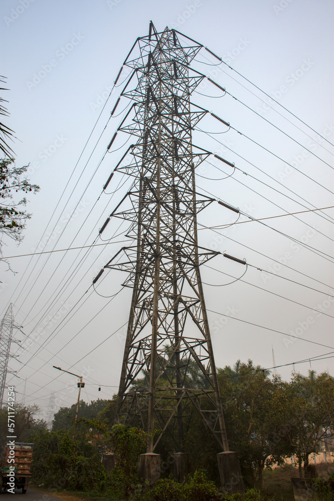 A high voltage post, High voltage electric transmission tower, also ...