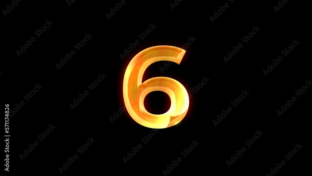 Number 6 six animation on transparent background with golden lens flare ...