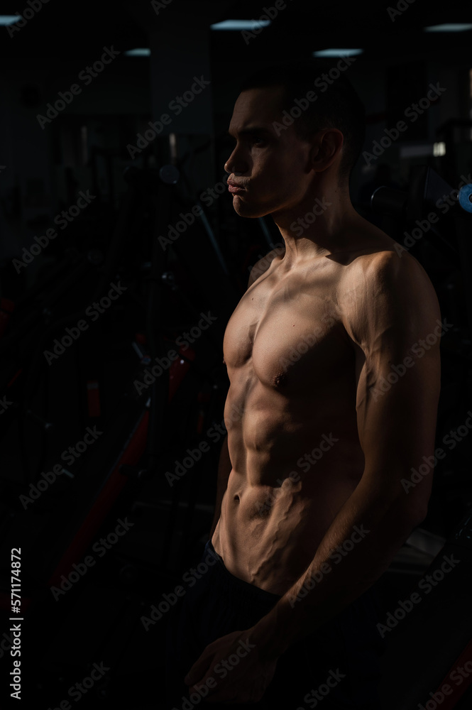 Shirtless man with sculpted body in the gym. Stock Photo | Adobe Stock