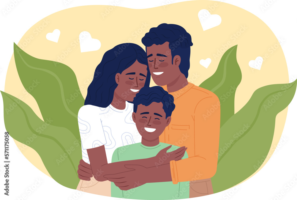 Parents bonding with child 2D vector isolated illustration. Happy mom ...