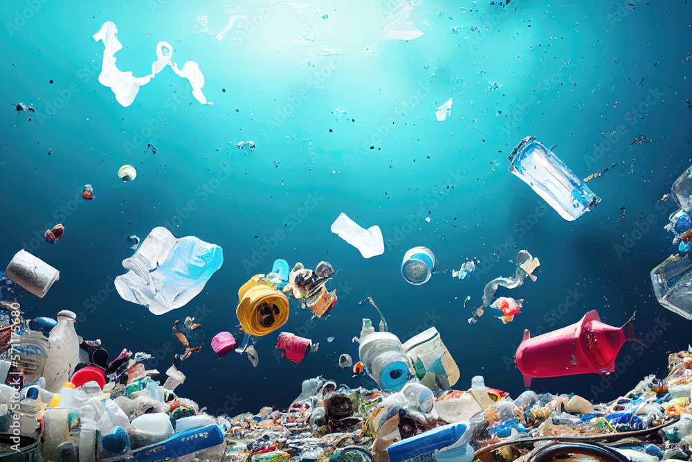 Bottom of the ocean covered in plastic waste (Generative AI) Stock ...