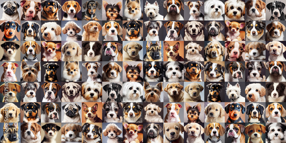 Many different dog puppy portraits as seamless wallpaper tiles ...
