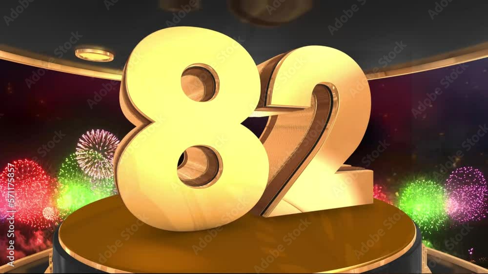 82nd birthday animation in gold with fireworks background, Animated 82 ...