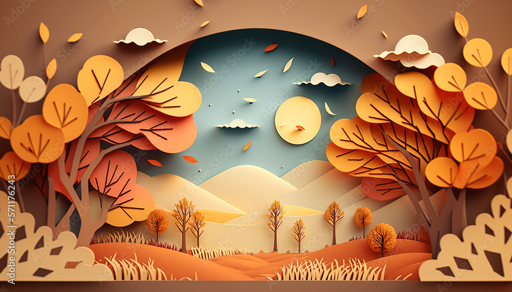 Cute autumn background paper cut style. Generative AI. Stock ...