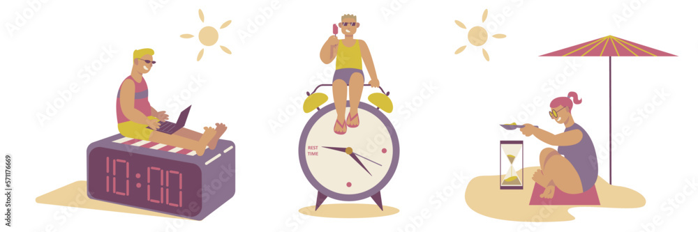 Time management concept. Freelance work by sea. Vacation planning and ...