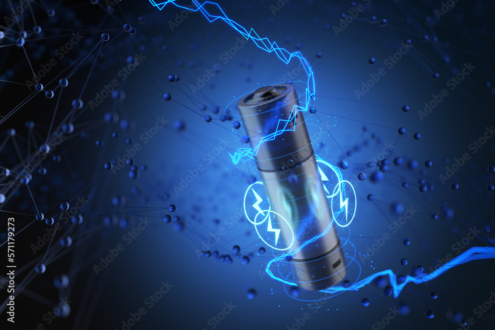 New type of batteries. Battery for electric vehicles. Battery close-up ...