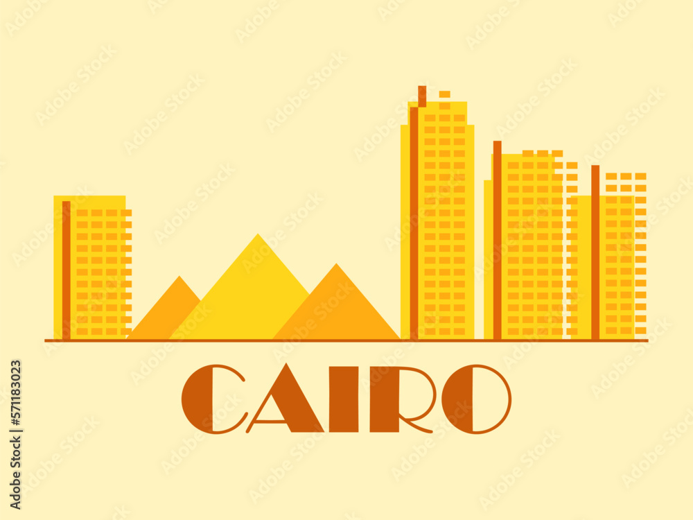 Cairo landscape in vintage style. Retro banner of Cairo with ancient ...