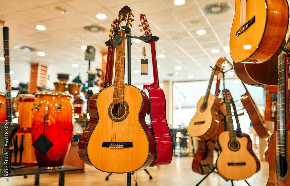 In a musical instrument store Stock Photo | Adobe Stock