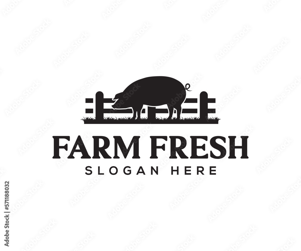 Pig farm logo design template. Animal farm logo design. Pig silhouette ...