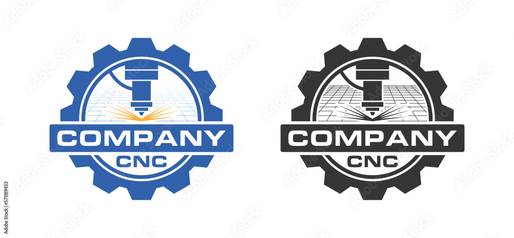 Set of CNC machine logo emblem with plate steel illustration ...