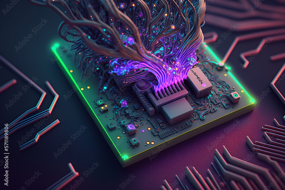 Neuroprocessor. An abstract 3D illustration of a chip processor with ...